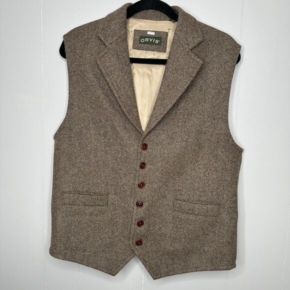 Orvis | Jackets & Coats | Orvis Wool Herringbone Tweed Mens M Vest ...